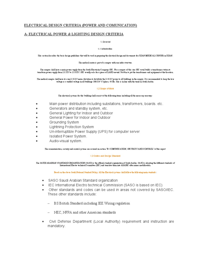 Electrical Design Criteria | PDF | Electrical Wiring | Transformer