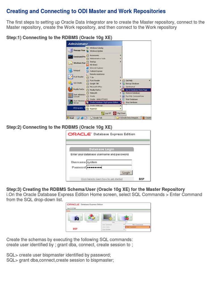 Creating And Connecting To Odi Master And Work Repositories Pdf Relational Database Oracle