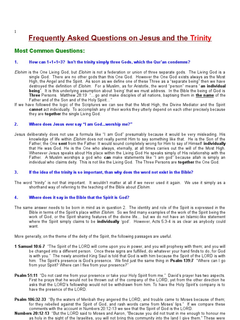 Frequently Asked Questions On Jesus and The: Trinity | PDF | Trinity ...