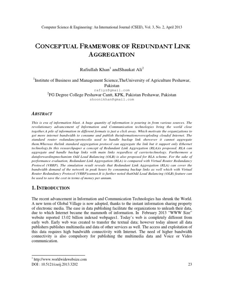 Conceptual Framework of Redundant Link Aggregation | PDF | Communications Protocols | Computer ...
