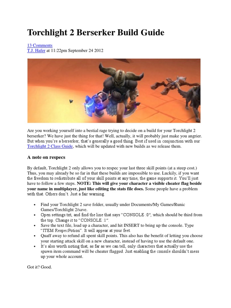 Torchlight 2 Berserker Build Guide | PDF | Video Game Design ...