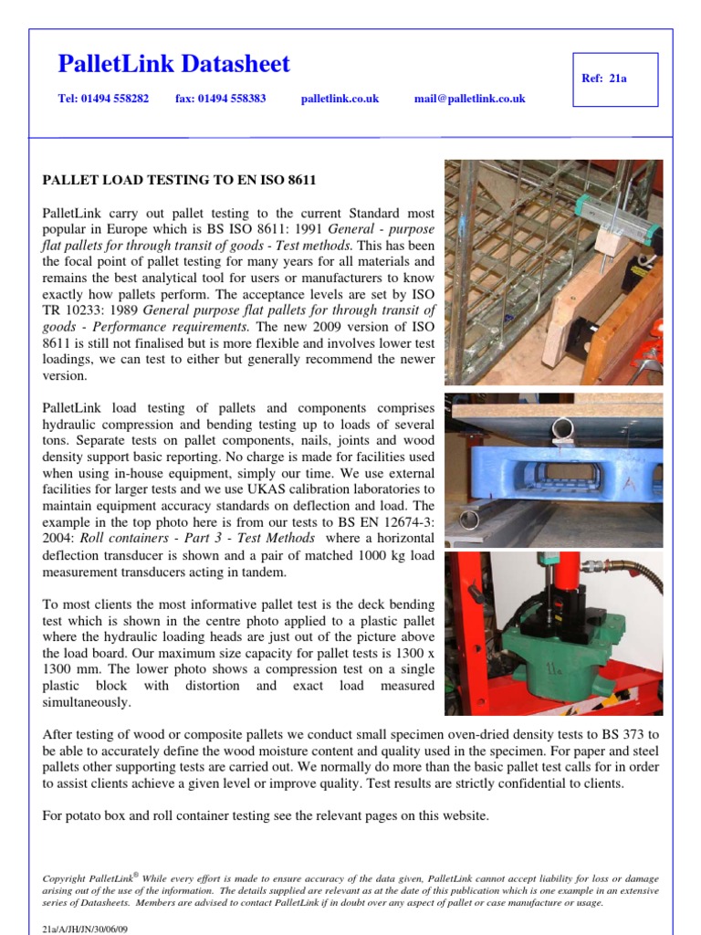 21a Pallet Load Testing To en ISO 8611 | PDF | Pallet | Strength Of ...