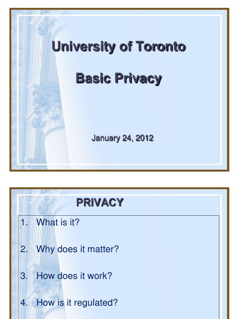 University of Toronto Basic Privacy: January 24, 2012 | PDF | Privacy ...