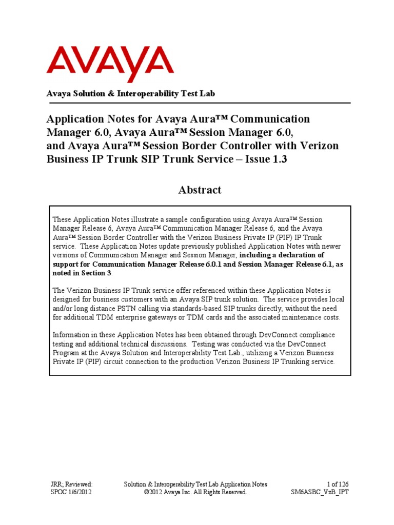 Avaya Sm6asbc VZB Ipt | PDF | Session Initiation Protocol | Port (Computer Networking)