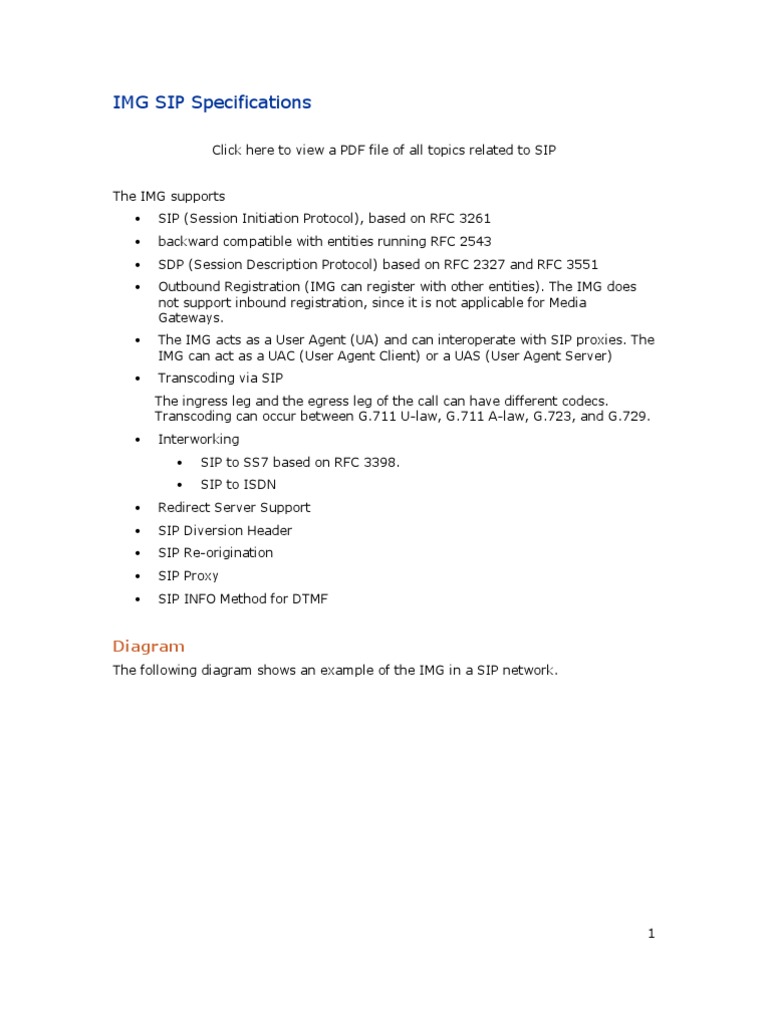 IMG SIP Specifications: Diagram | Download Free PDF | Session Initiation Protocol | Proxy Server