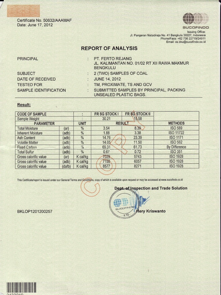 Coal Analysis Report - June 2012 | PDF