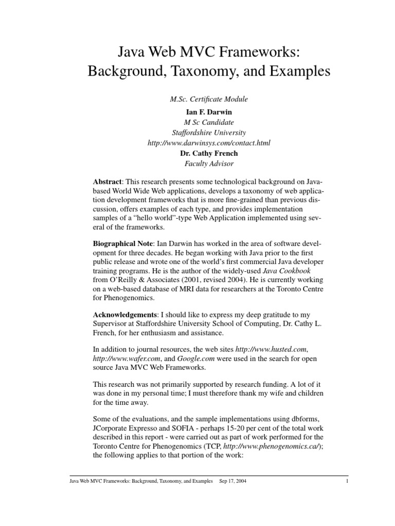Java Web MVC Frameworks: Background, Taxonomy, and Examples: M.Sc. Certificate Module | PDF ...