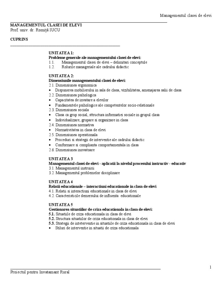 Managementul - Clasei Romita Iucu | PDF