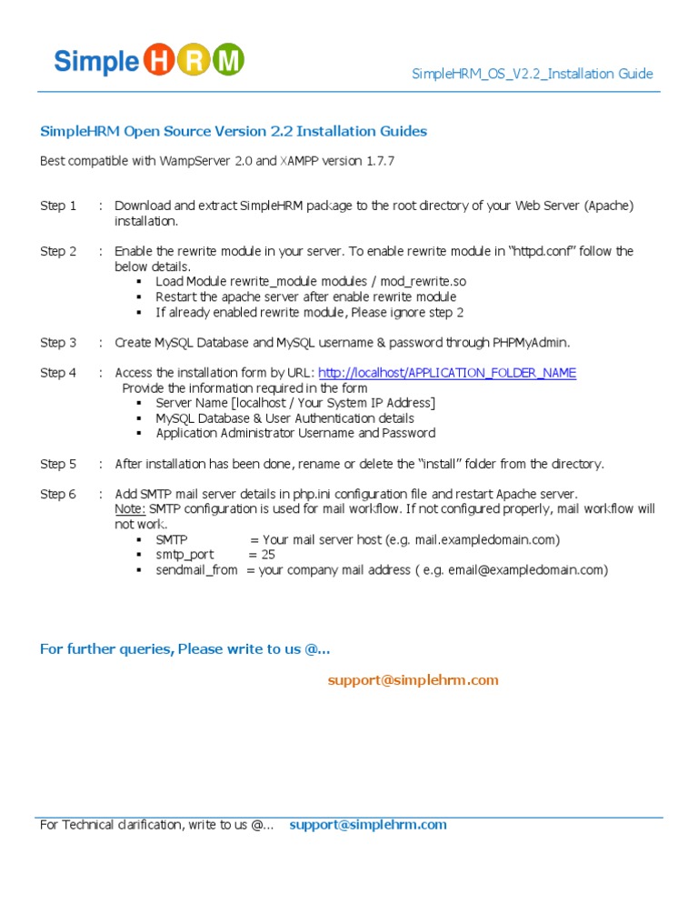 SimpleHRM OS V2.2 Installation Guide | PDF