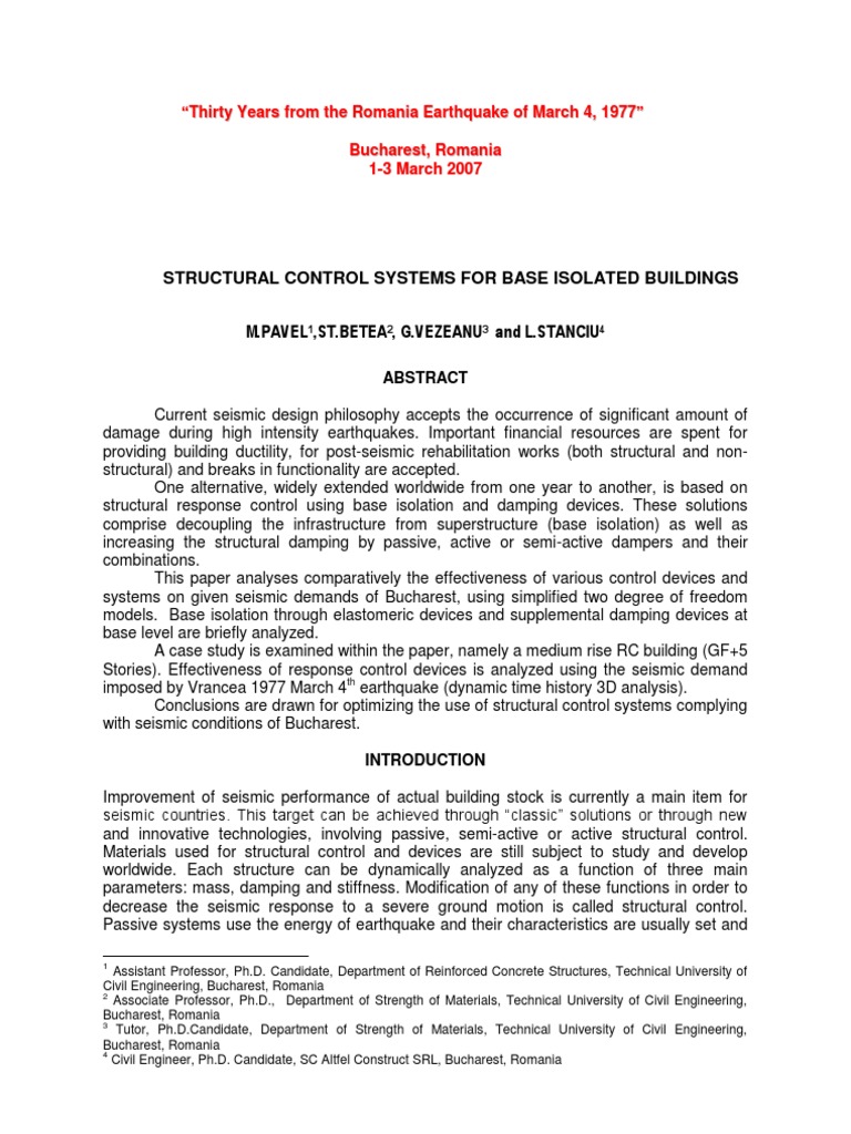 Structural Control Systems For Base Isolated Buildings | PDF ...