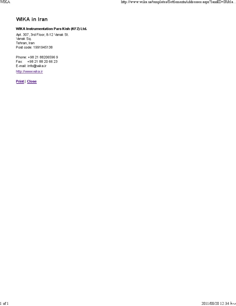 WIKA Instrumentation Contact Info Iran | PDF | Business | Computers