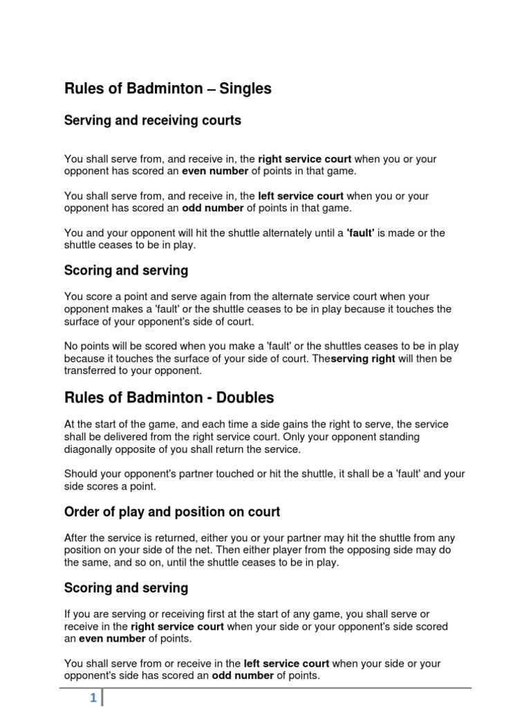 Rules of Badminton - Singles: Serving and Receiving Courts | Download ...