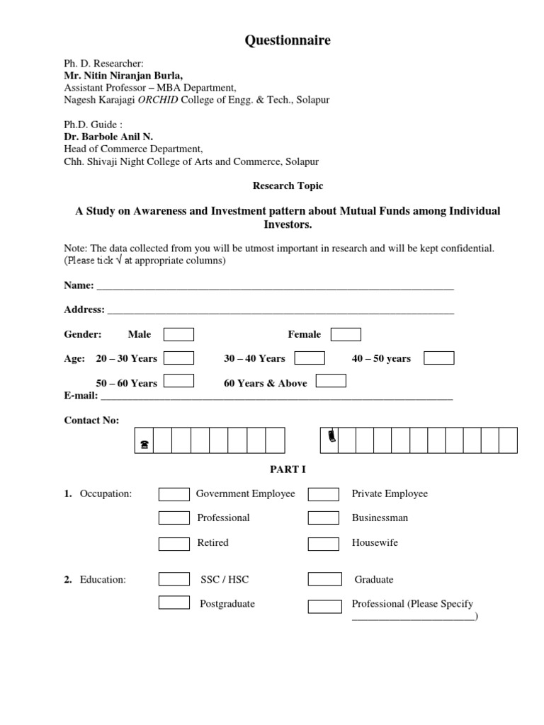 Questionnaire For Investors363 | PDF | Mutual Funds | Investing