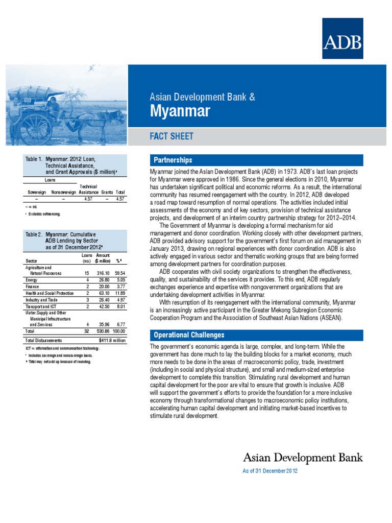 ADB - Myanmar - Fact Sheet - As of 31 December 2012 | PDF | Asian ...