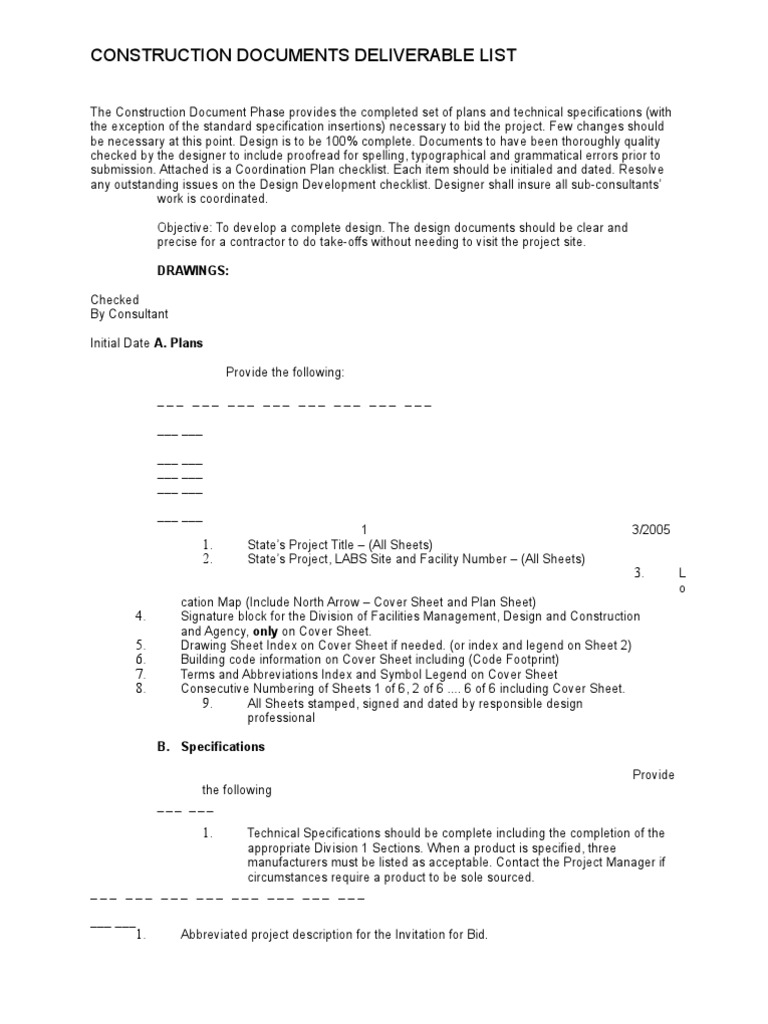 9C Construction Documents Deliverable List | PDF | Specification ...