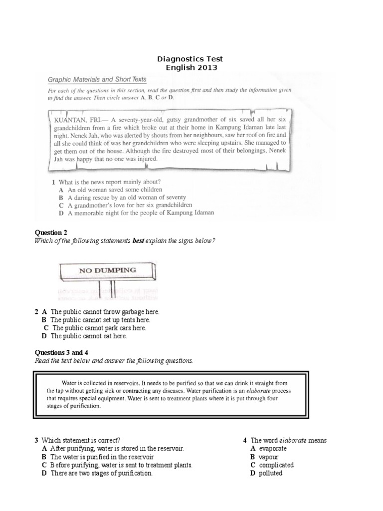 Form 4 English Diagnostic Test | PDF | Ellipsis | Languages