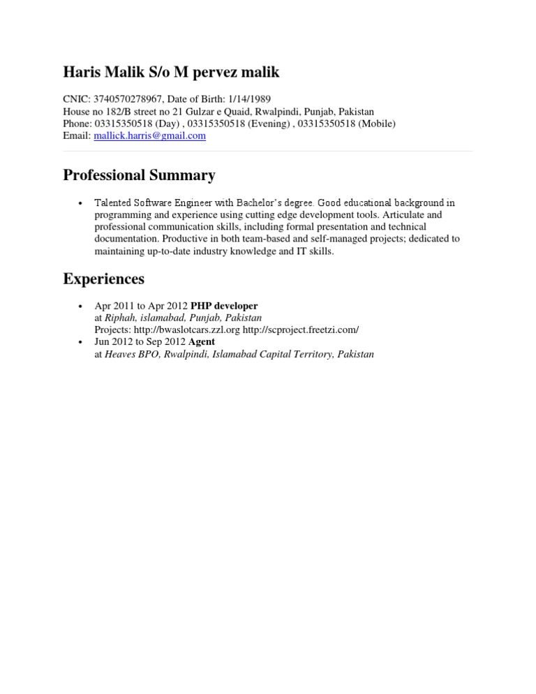 Haris Malik: Software Engineer Profile | PDF | Career & Growth | Business