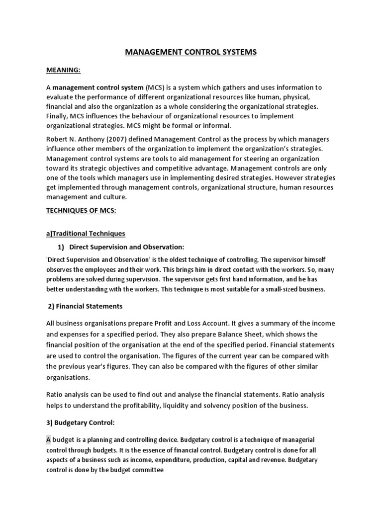Management Control Systems | PDF | Audit | Strategic Management