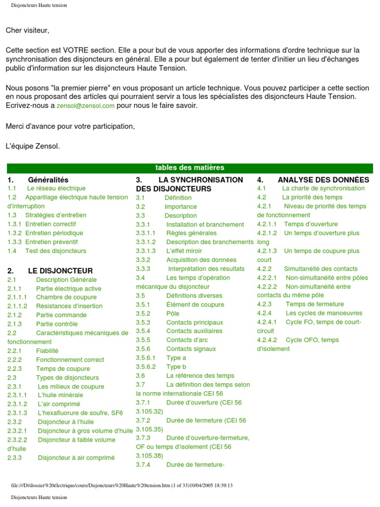 Synchronisation des Disjoncteurs HT | PDF | Réseau électrique | Électricité