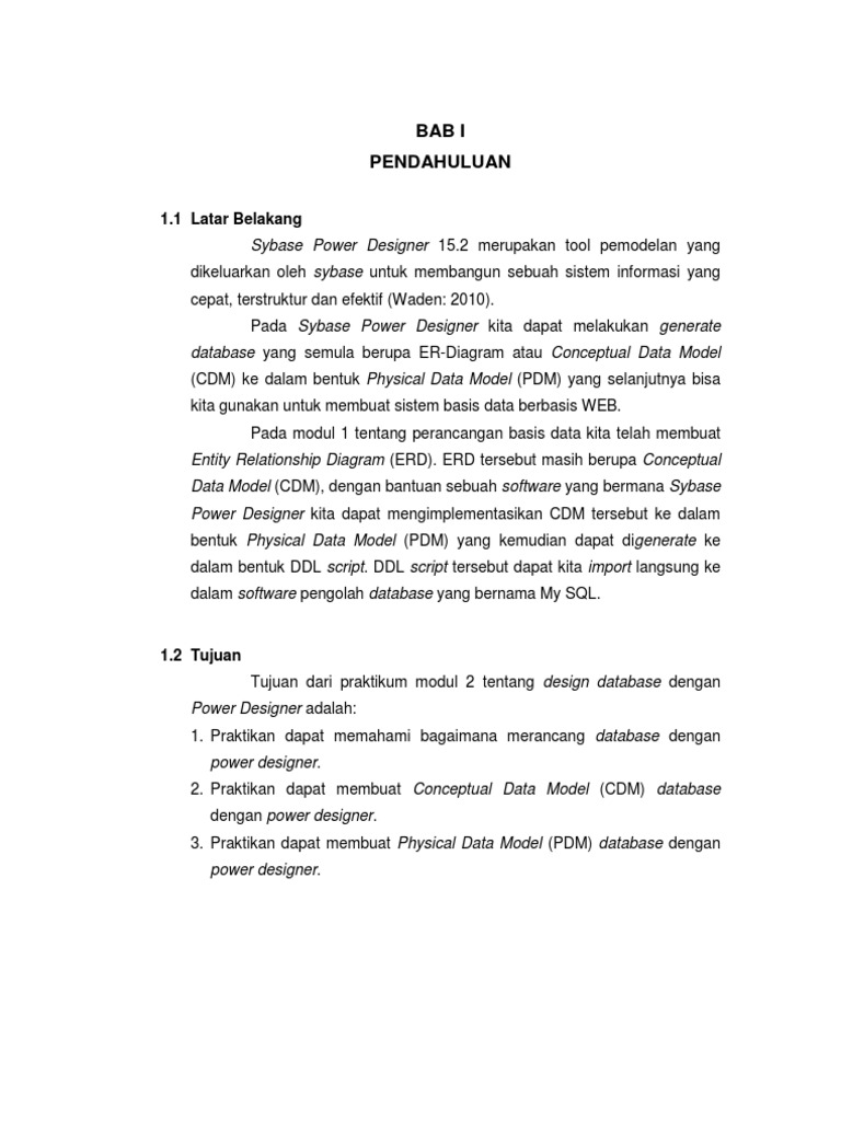 Praktikum Modul 2 Basis Data (Sybase Power Designer) | PDF