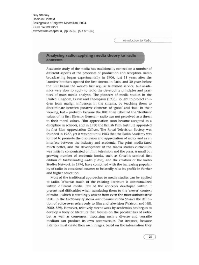 Radio in Context by Guy Starkey | PDF | Art | Science & Mathematics