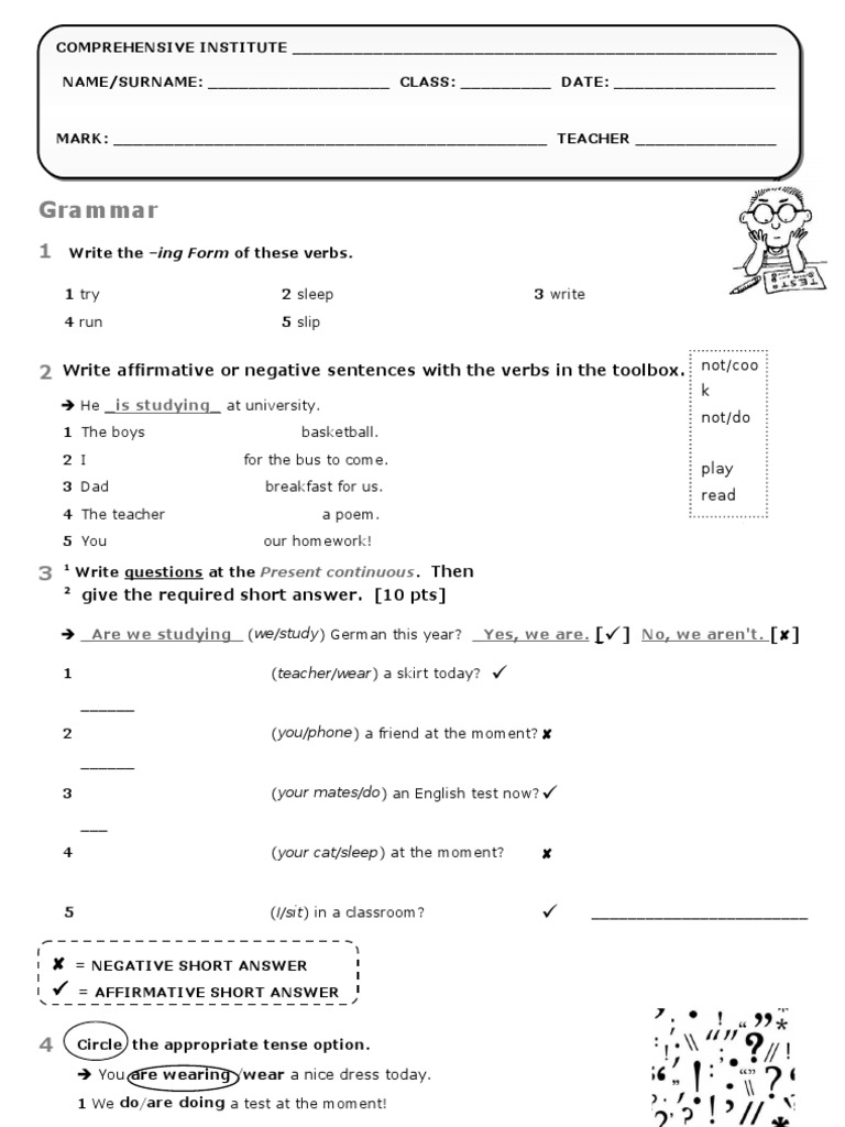 Present Continuous Test | PDF | English Grammar | English Language