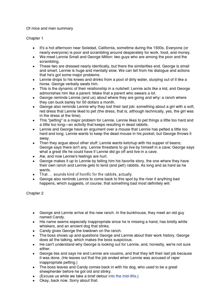 Of Mice and Men Summary | PDF | Violence