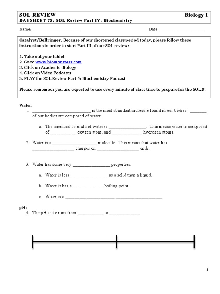 Biology SOL Review: Biochemistry Focus | PDF | Properties Of Water ...
