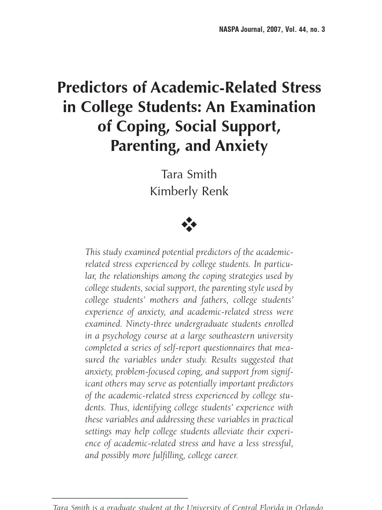 Academic Stress | PDF | Social Support | Coping (Psychology)