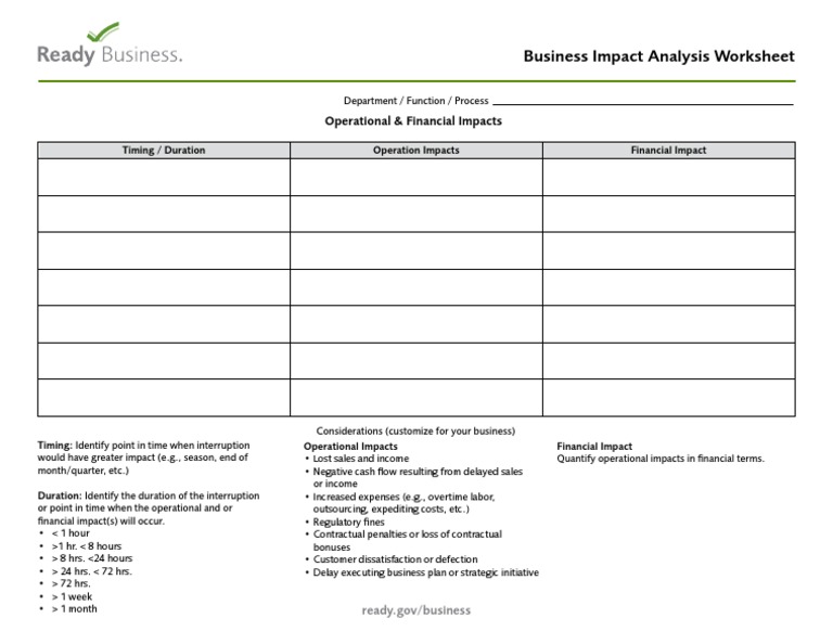 FEMA Business Impact Analysis Worksheet | PDF | Finance & Money Management