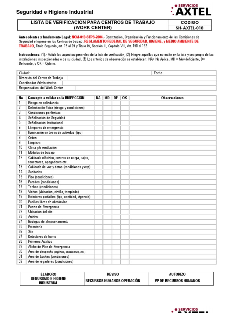 A17 - Lista de Verificación para Centros de Trabajo