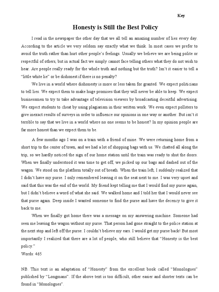 Honesty Is Still The Best Policy | PDF