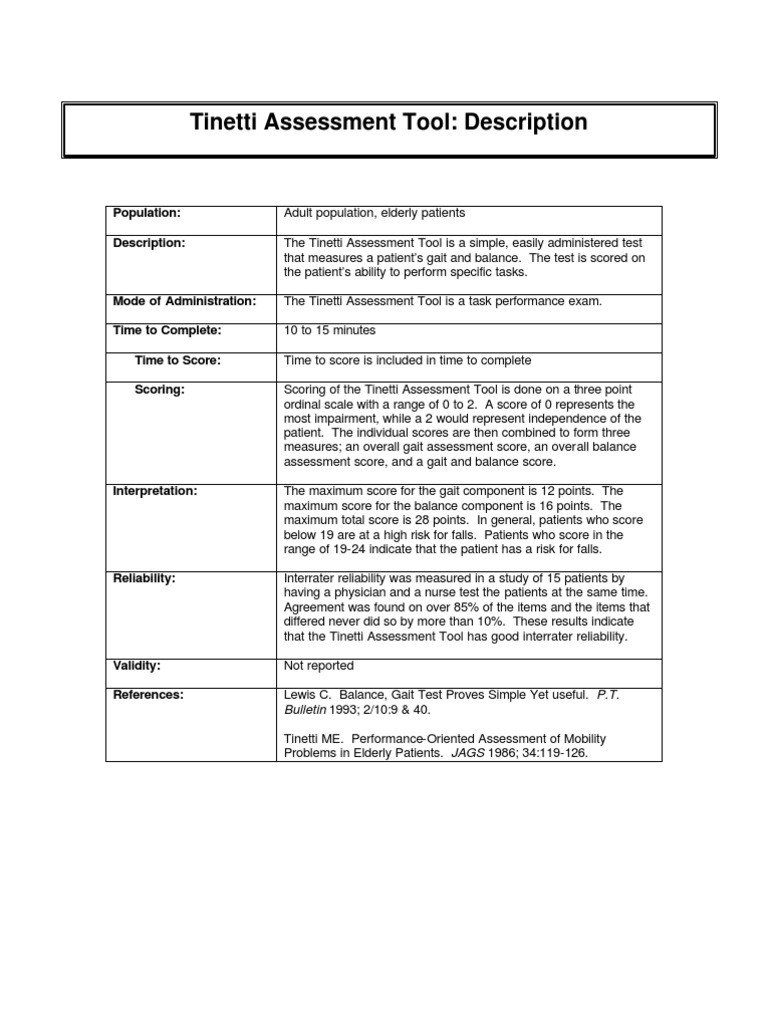 Tinetti Assessment Balance | PDF | Balance (Ability) | Horse Gait
