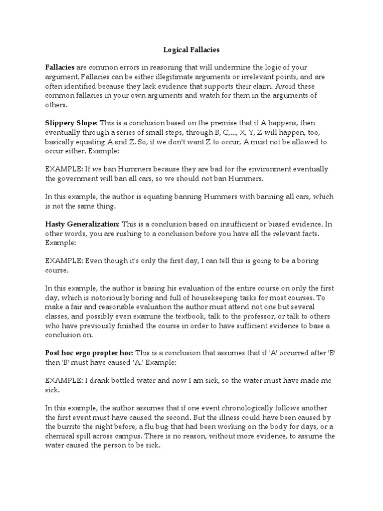 Logical Fallacy Resource Sheet | PDF | Fallacy | Reasoning