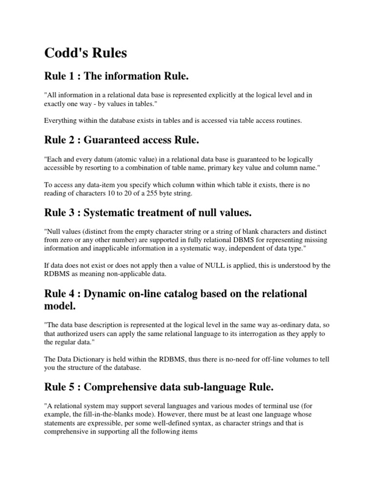 Codd Rules Of Converting Dbms 2 Rdbms Pdf Relational Model Sql 