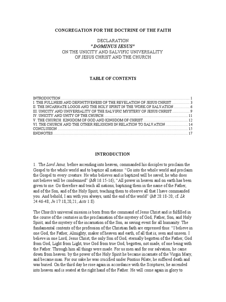Congregation For Doctrine of The Faith - Dominus Jesus | PDF | God The ...