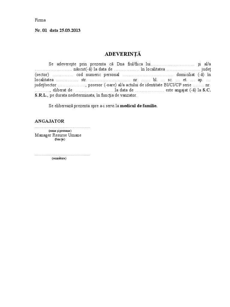 Adeverinta Salariat | PDF