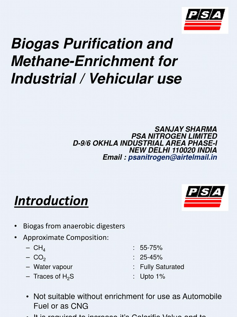 Biogas Purification and Methane-Enrichment For Industrial Use - Mr. Sanjay Sharma, PSA | PDF ...