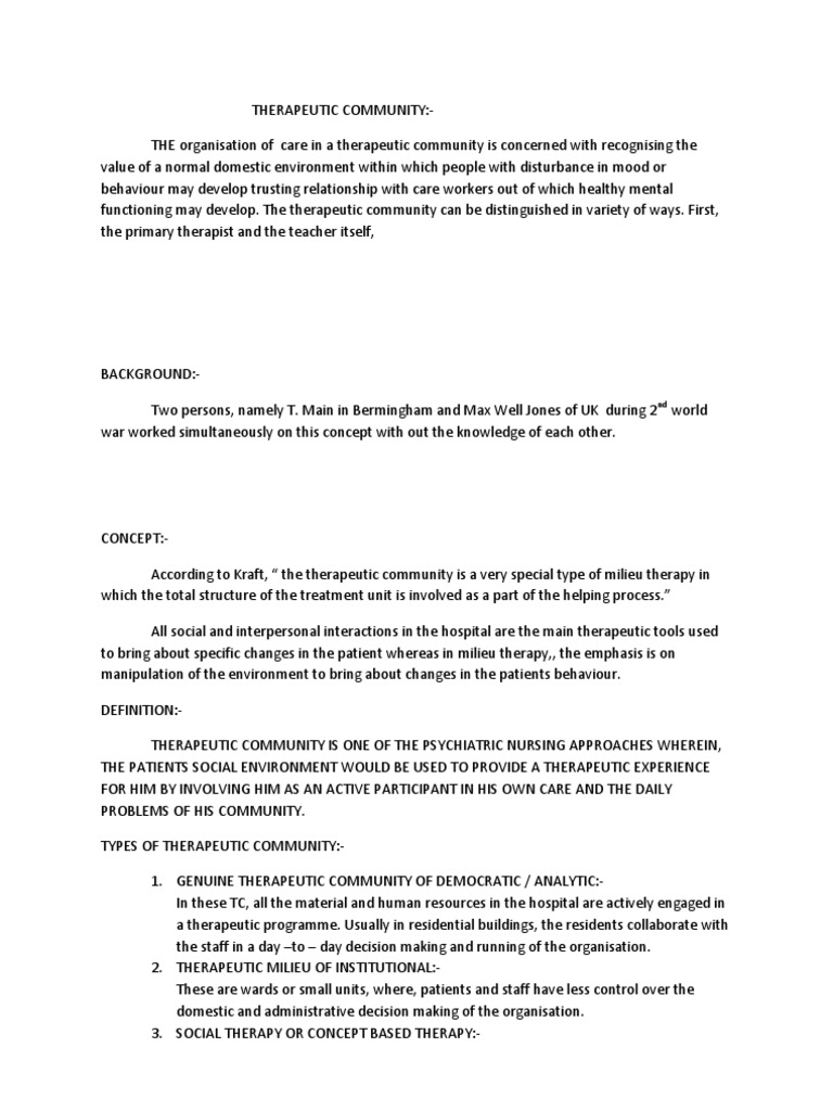 Therapeutic Community | Download Free PDF | Therapy | Community