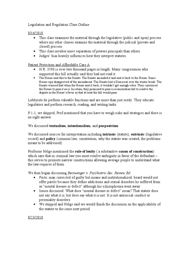 Legislation and Regulation Class Outline | PDF | Plain Meaning Rule ...