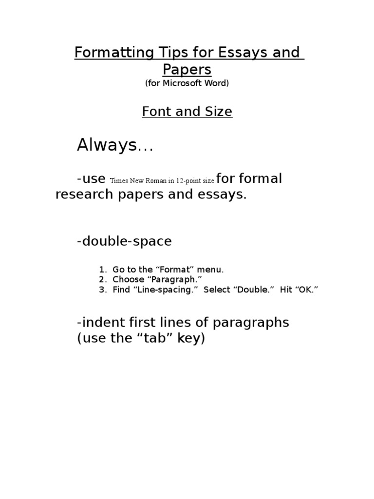Always : Formatting Tips For Essays and Papers | PDF | Writing ...