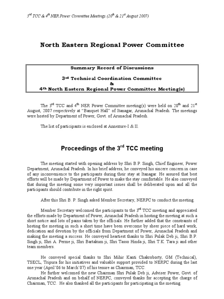 4th NERPC & 3rd TCC | PDF | Electric Power Transmission | Hydroelectricity