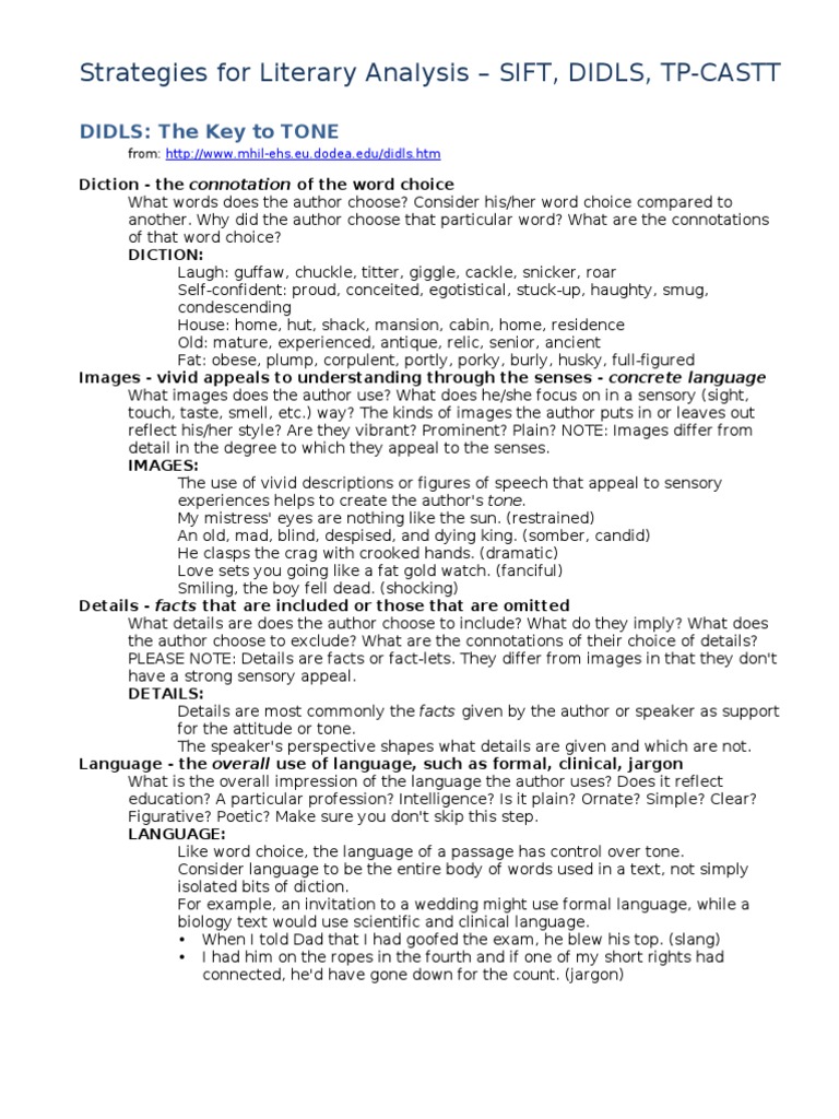 Strategies For Literary Analysis - DIDLS SIFT TPCASTT | PDF | Poetry ...
