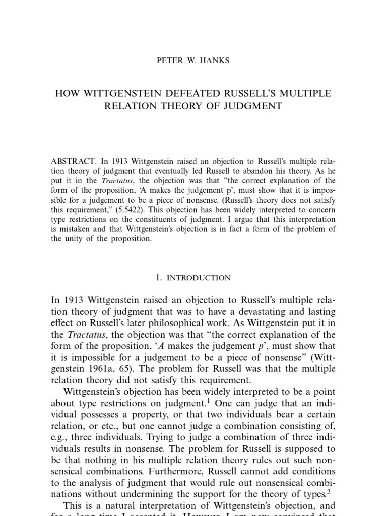 How Wittgenstein Defeated Russell | PDF