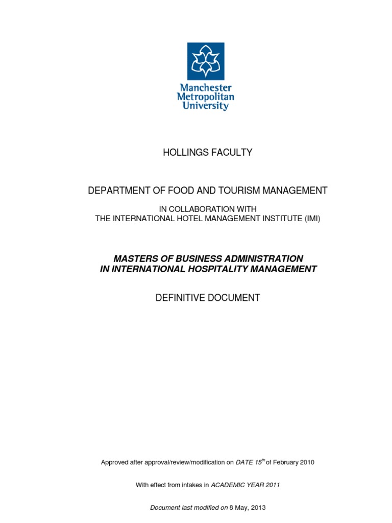 MBA in International Hospitality Management | PDF | Master Of Business ...