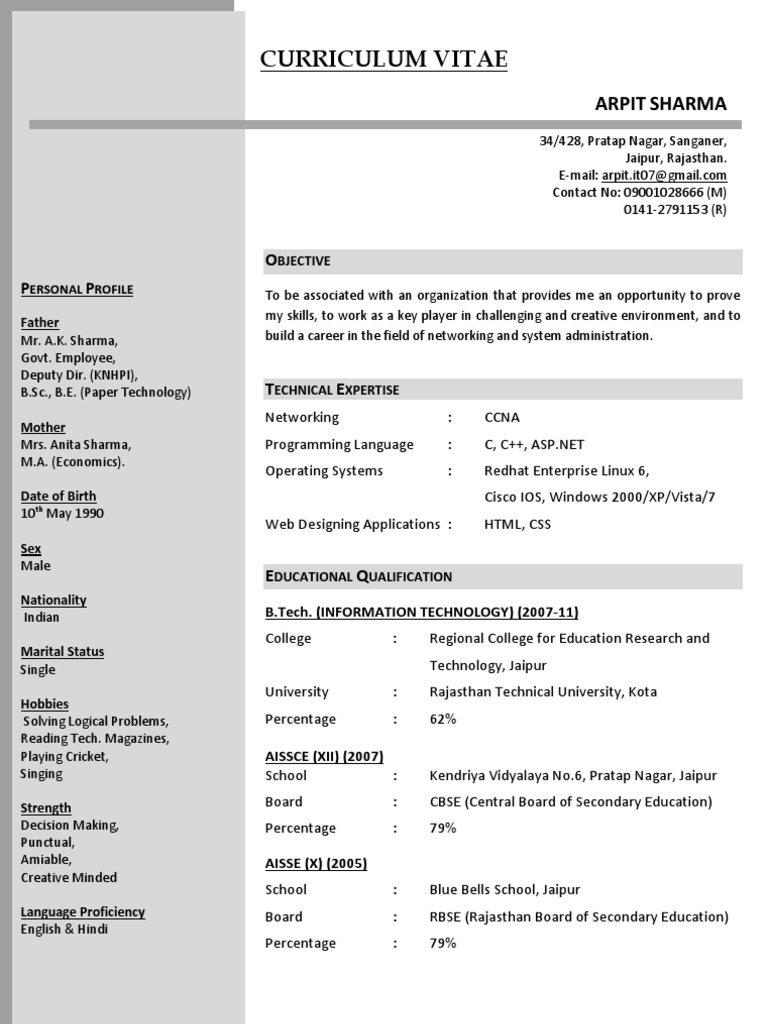 Curriculum Vitae: Arpit Sharma | PDF | Ip Address | I Pv6