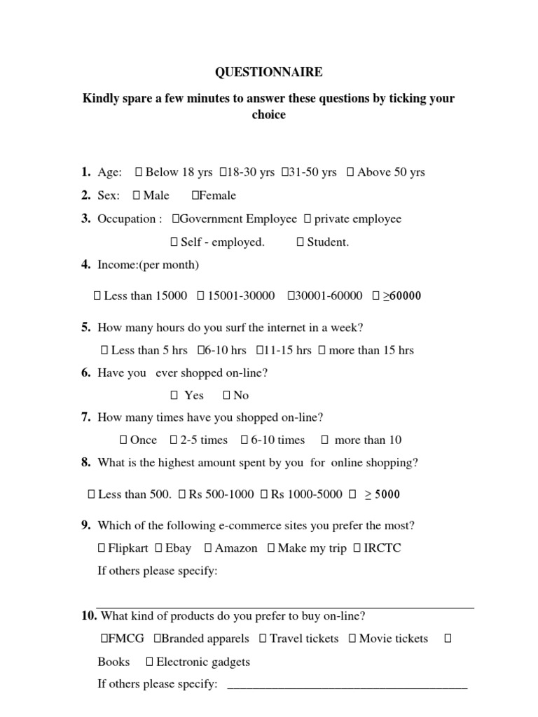 Questionnaire e Commerce | Download Free PDF | E Commerce | Internet