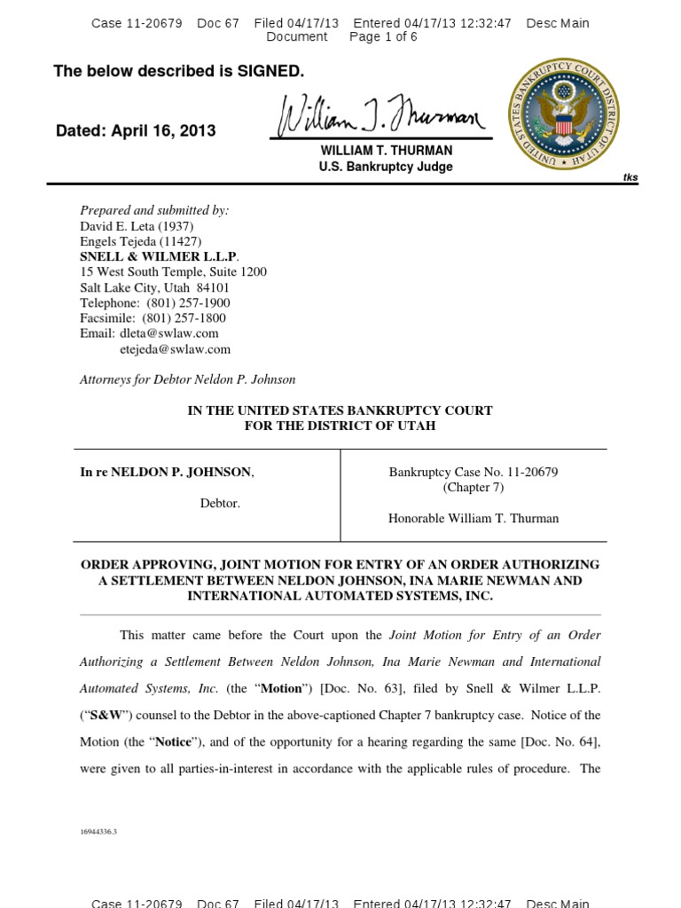 Johnson - BK Chapter 7 Asset Doc 67 Filed 17 Apr 13 | PDF | Chapter 7 ...