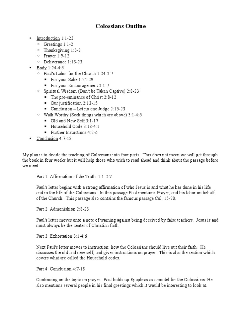 Colossians Outline and Schedule | PDF