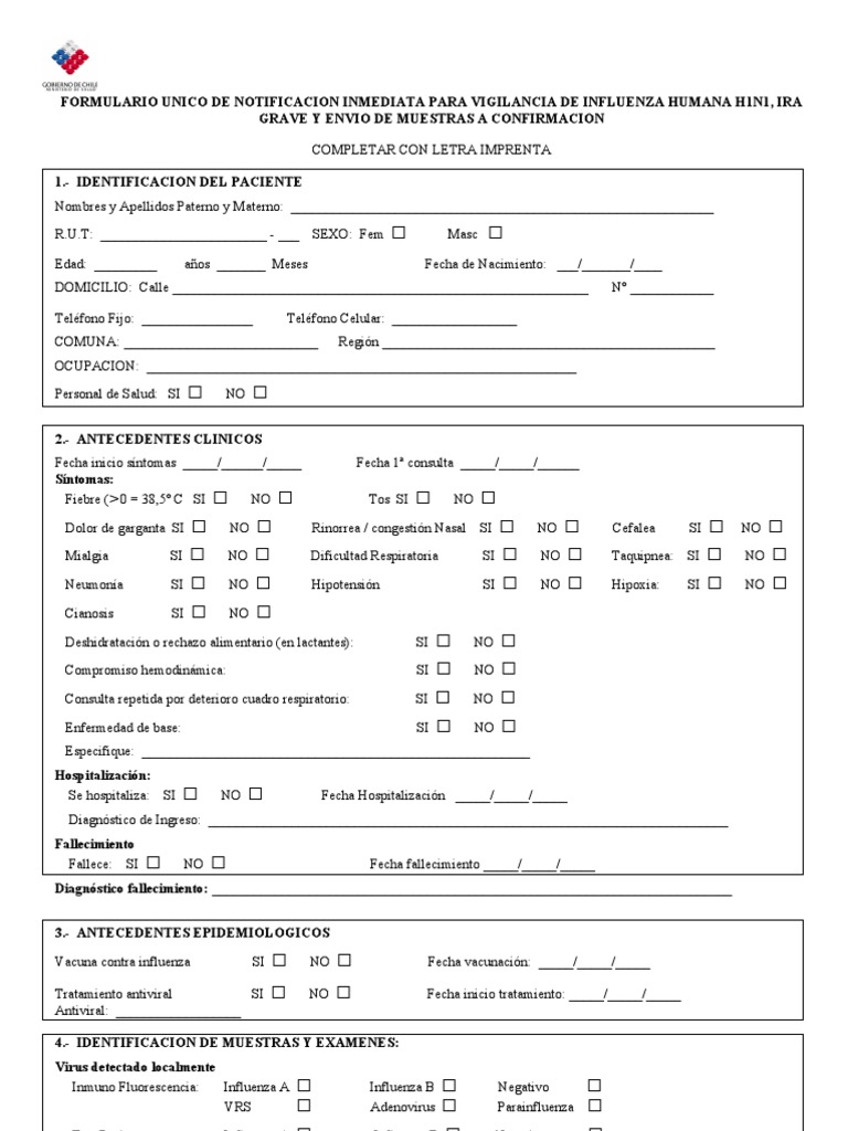 Formulario Unico Notificacion Inmediata Vigilancia Influenza Humana H1N1